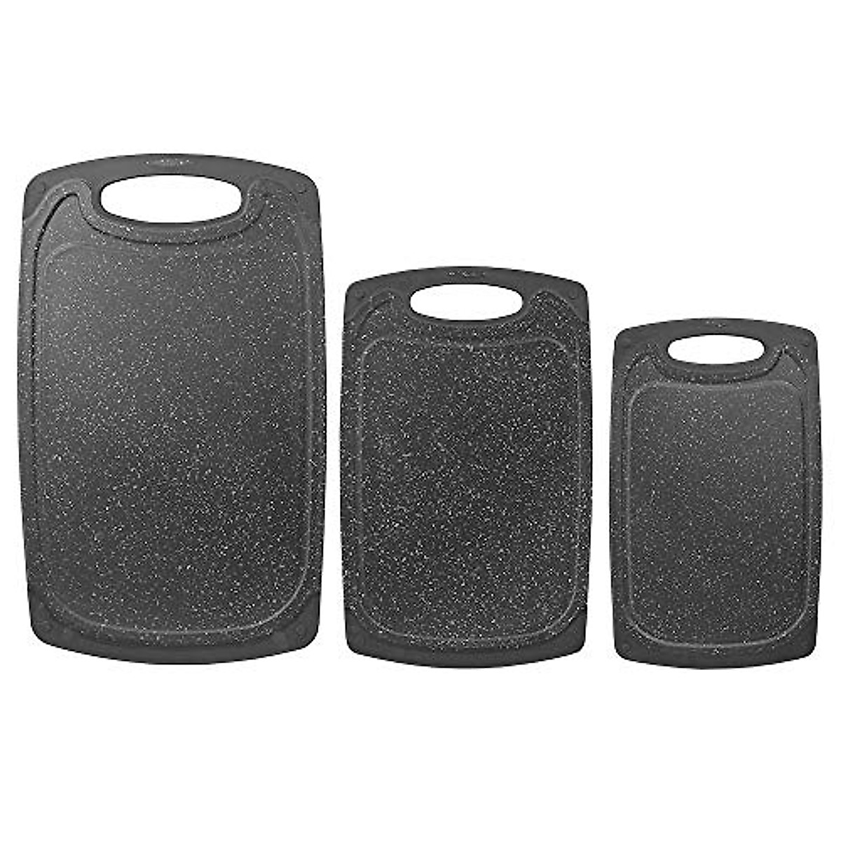 Home Basics, Black 3 Piece Double Sided Granite Look Non-Slip Plastic Cutting Board Set with Deep Juice Groove and Easy Grip Handle, 1 Pack