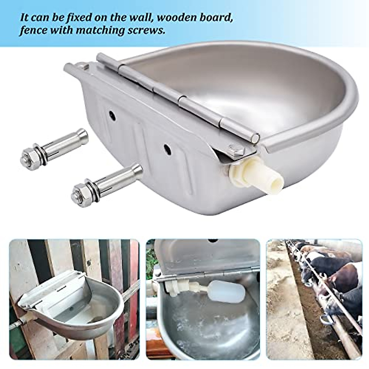 LIUCOGXI Automatic Dog Water Bowl Dispenser Stainless Steel Automatic Livestock Waterer Cattle Water Feeder Trough with Float Valve for Animal Cow Cattle Dog Horse Donkey