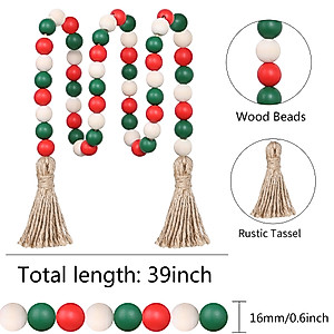 Christmas Wood Bead Garland,39in Farmhouse Beads with Tassels Christmas Tiered Tray Decor Wall Hanging Home Ornaments for Christmas Tree Decorations