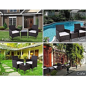 3pcs Patio Furniture Bistro Set PE Rattan Wicker Chairs with Coffee Table Set, Brown
