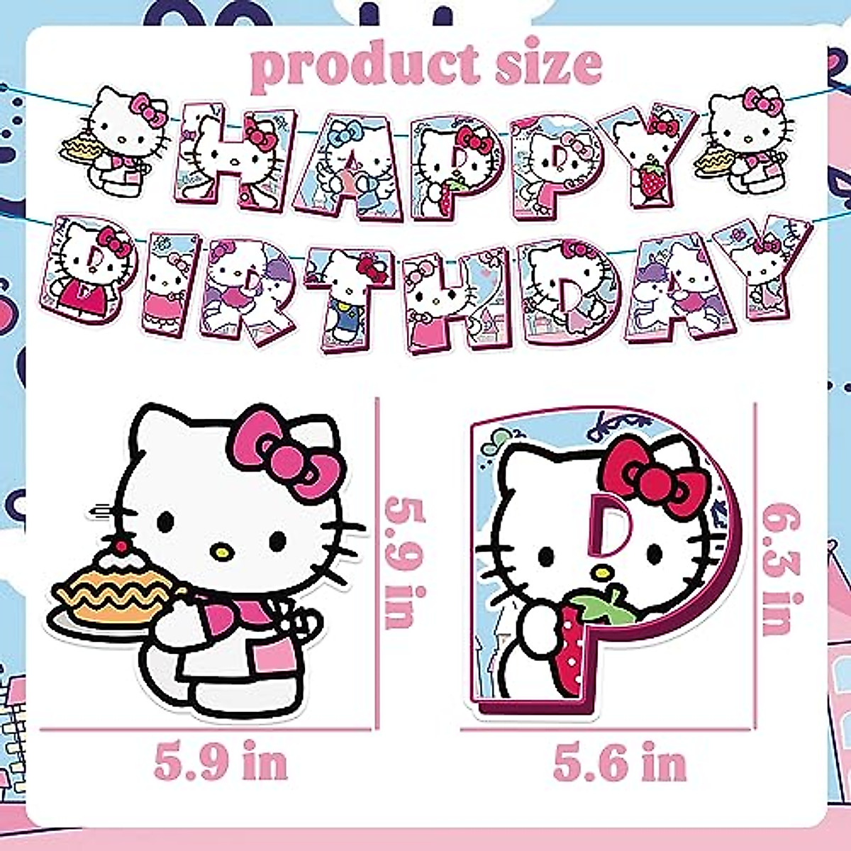 Kitty Birthday Party Supplies for Girls, Kitty Theme Happy Birthday Banner with 12pcs Hanging Swirls Decorations for Kitty Party Decorations, Kitty Birthday Party Favors