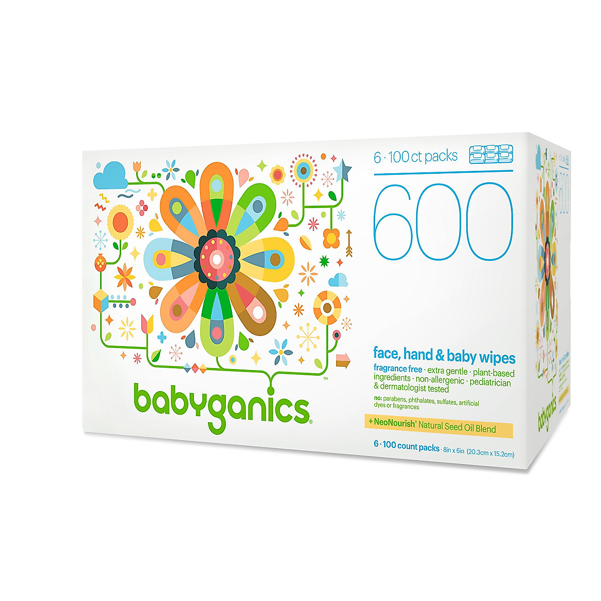 Babyganics Baby Wipes, Unscented, Packaging may vary, 100 Count (Pack of 6)