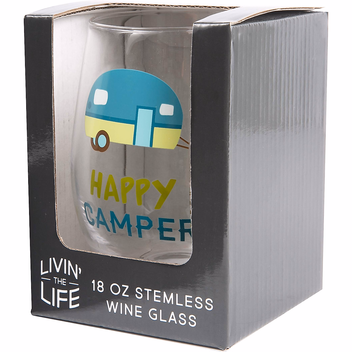 Pavilion - Happy Camper - 18 Oz Stemless Wine Glass