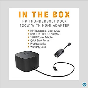 HP Thunderbolt Dock 120W with HDMI Adapter, Universal USB-C Docking Station, One Cable, Multiple Connections, with a Single USB-C™ Cable Connection to Any Brand Laptop (6HP48AA#ABL)