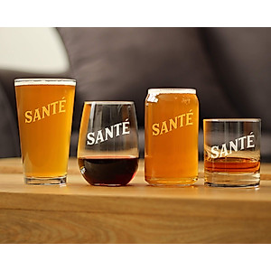 Sante - French Cheers - Stemless Wine Glass - Cute France Themed Gifts or Party Decor for Women and Men - Large