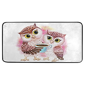 susiyo Kitchen Mat Watercolor Owls Kitchen Rug Mat Anti-Fatigue Comfort Floor Mat Non Slip Oil Stain Resistant Easy to Clean Kitchen Rug Bath Rug Carpet for Indoor Outdoor Doormat