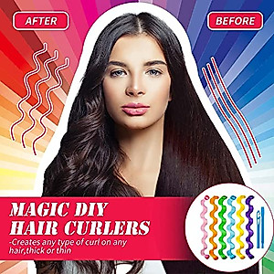 30 Pieces Hair Wave Curlers Spiral Curls Styling Kit No Heat Hair Curlers Heatless Hair Rollers with 2 Pieces Styling Hooks for Most Hairstyles (30 cm, Mixed Color)