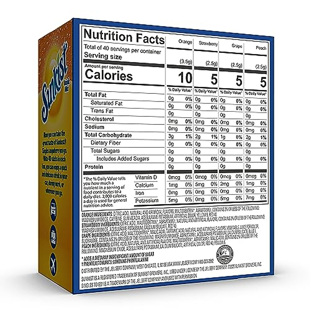 Sunkist Soda Variety Pack, Singles To Go Orange, Strawberry, Grape and Peach (40 Total Sticks)