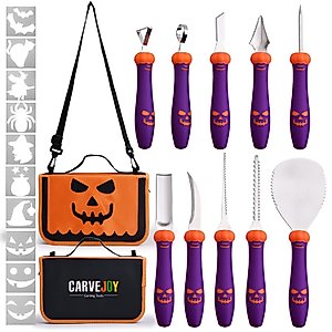 Unique Pumpkin Carving Kit Heavy Duty Stainless Steel Tools with Carrying Case (Total 21 Pieces) Pumpkin Carver Pumpkin Sculpting Set Halloween Party Decorating Gift for Adults (PURPLE)