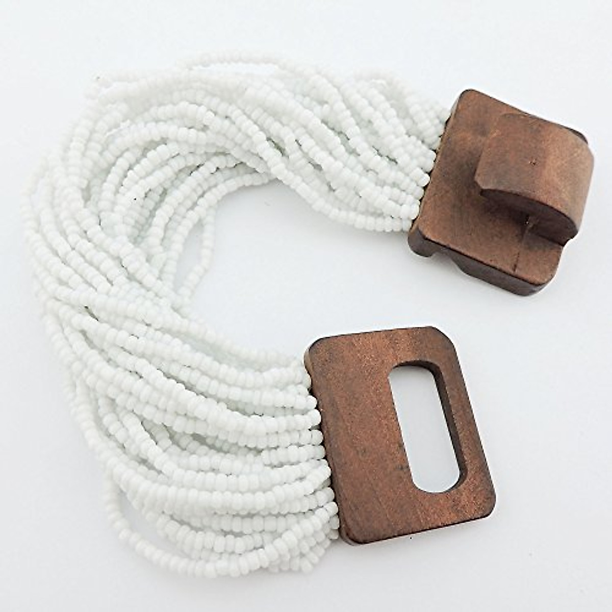 Coiris Wooden Buckle Clasp Elastic Stretch Multi Layers Seed Beads Wide Wrap Bracelet for Women (BR1167-white)