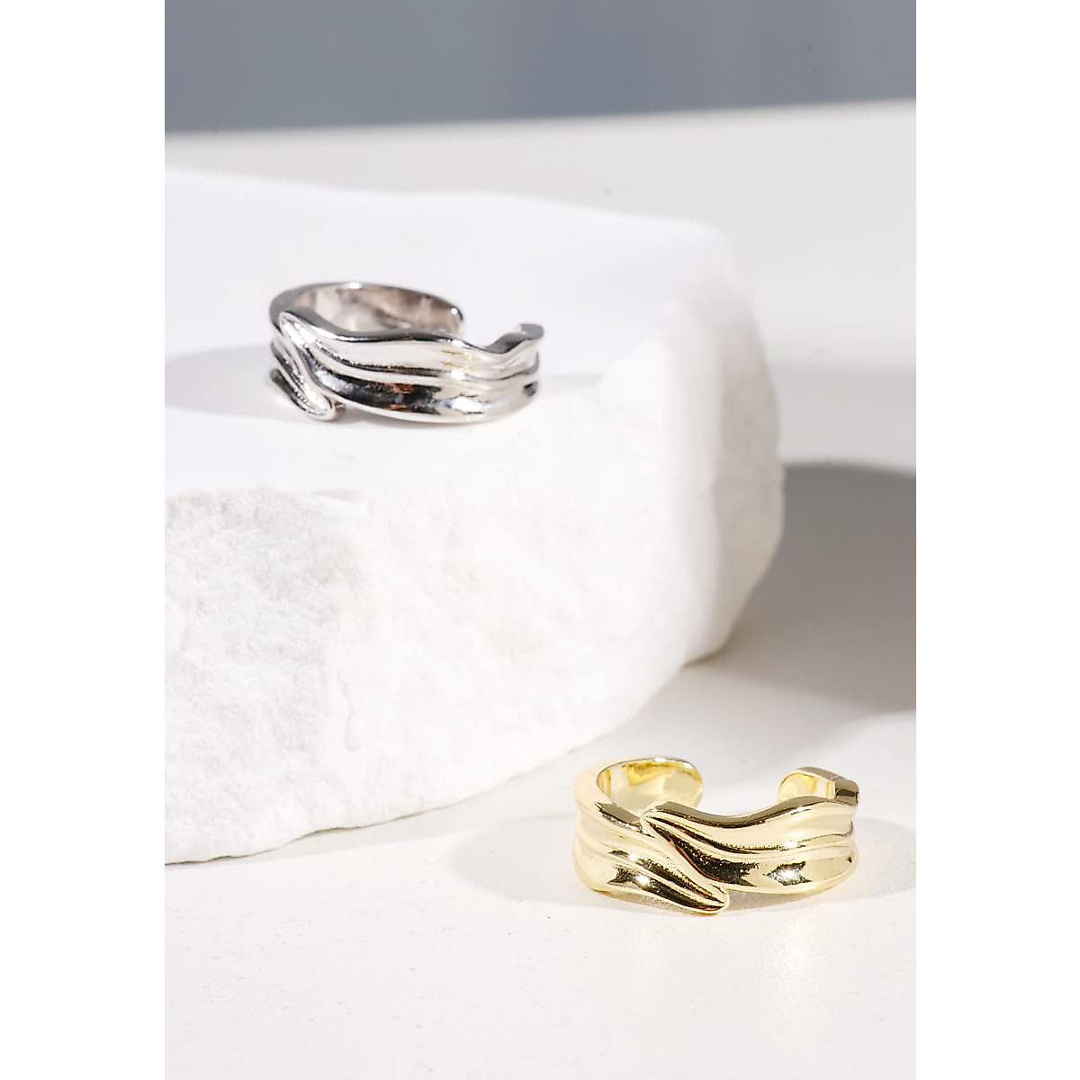 MraoYv Handmade Gold Rings for Women 18K Gold Rings Adjustable Open Ring Band Statement Jewelry Size 7-9 (gold007)