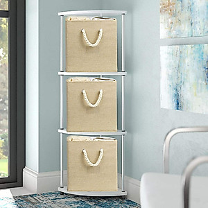 i BKGOO Foldable Storage Cube Bins Khaki Linen Fabric Collapsible Resistant Basket Box Organizer with Cotton Rope Handle for Home Office and Nursery 13x13x13 inch