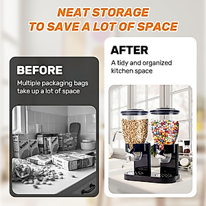 Meegoo Cereal Dispenser Countertop, 2 Pack 2L Large Capacity Cereal Container Airtight, Rotating Dry Food Dispenser for Small Size Nut, Candy, Beans, Rice, Pantry Kitchen Organizer to Keep Tidy.