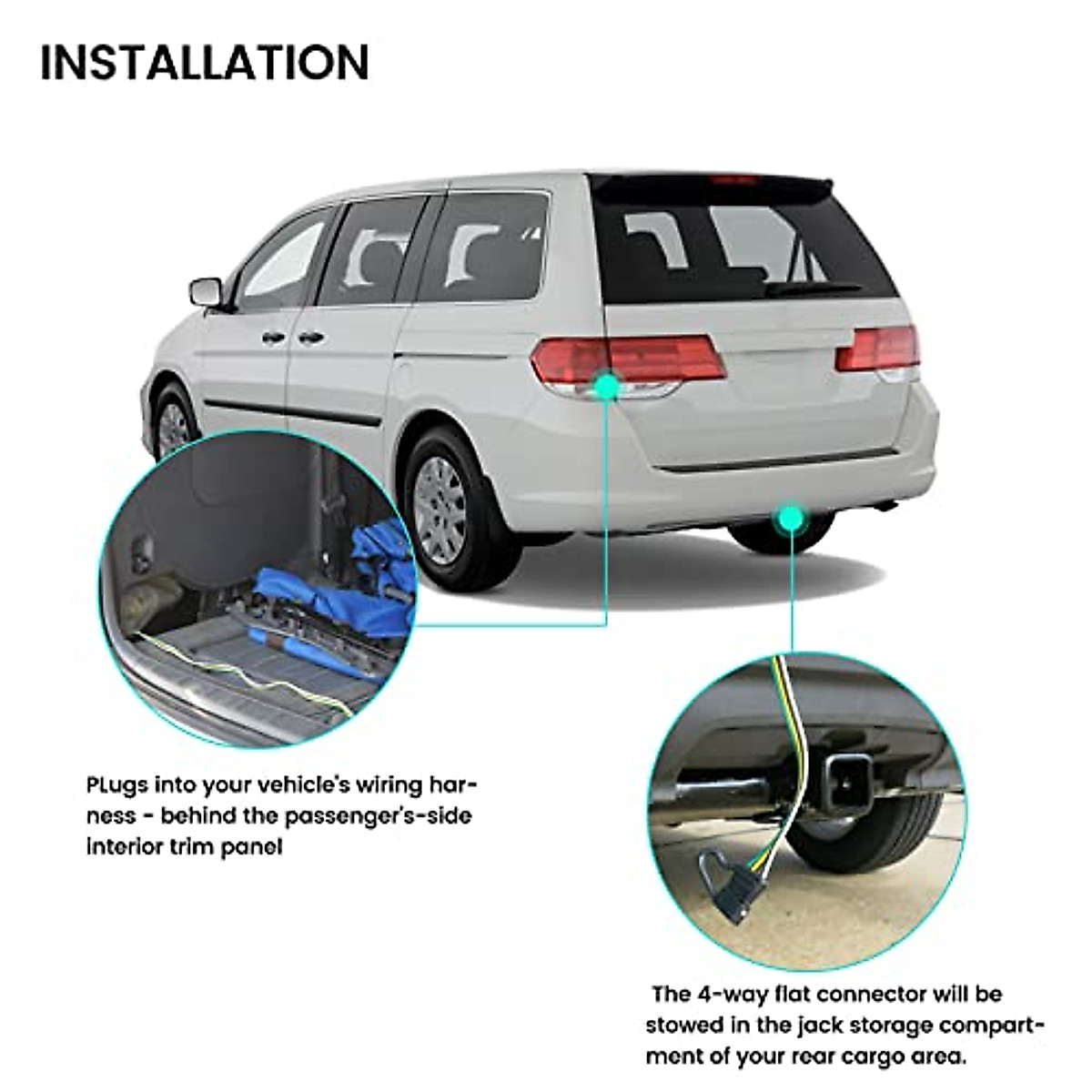 MECMO Trailer Wiring Harness for 2005-2010 Honda Odyssey 4-Way Flat Hitch Wire Trailer Light Hook Up, Plug-in Simple T-Connector Vehicle Side Towing Harness