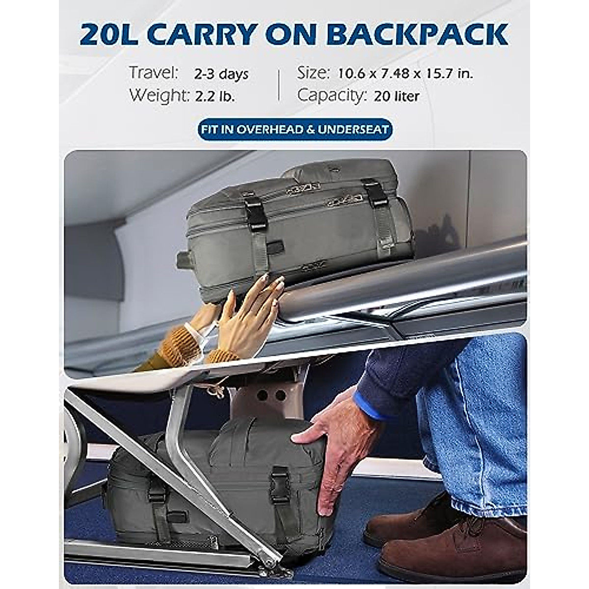 Hynes Eagle 20L Travel Backpack Carry on Backpack Women Men Personal Item Bag for Spirit Airlines Small Nylon Laptop Backpack 14 inches Grey