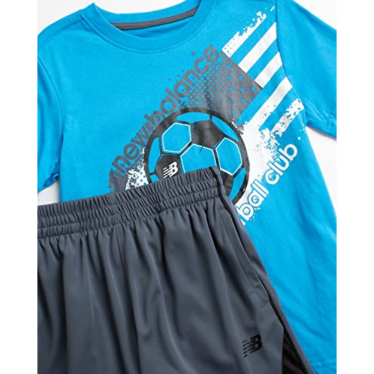New Balance Boys' Active Shorts Set - 4 Piece Short Sleeve T-Shirt and Gym Shorts (8-20), Size 10, Sky/White