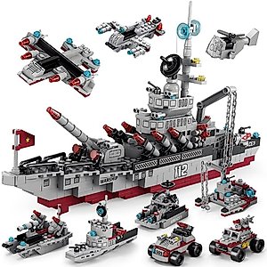 ENHANA Building Block Warship 25 in1 Battleship Building Kits for Kids City Helicopter Military Ship Bricks Kit Educational Toys for Boys Age 6 7 8 9 10 11 12 Years Old 554PCS