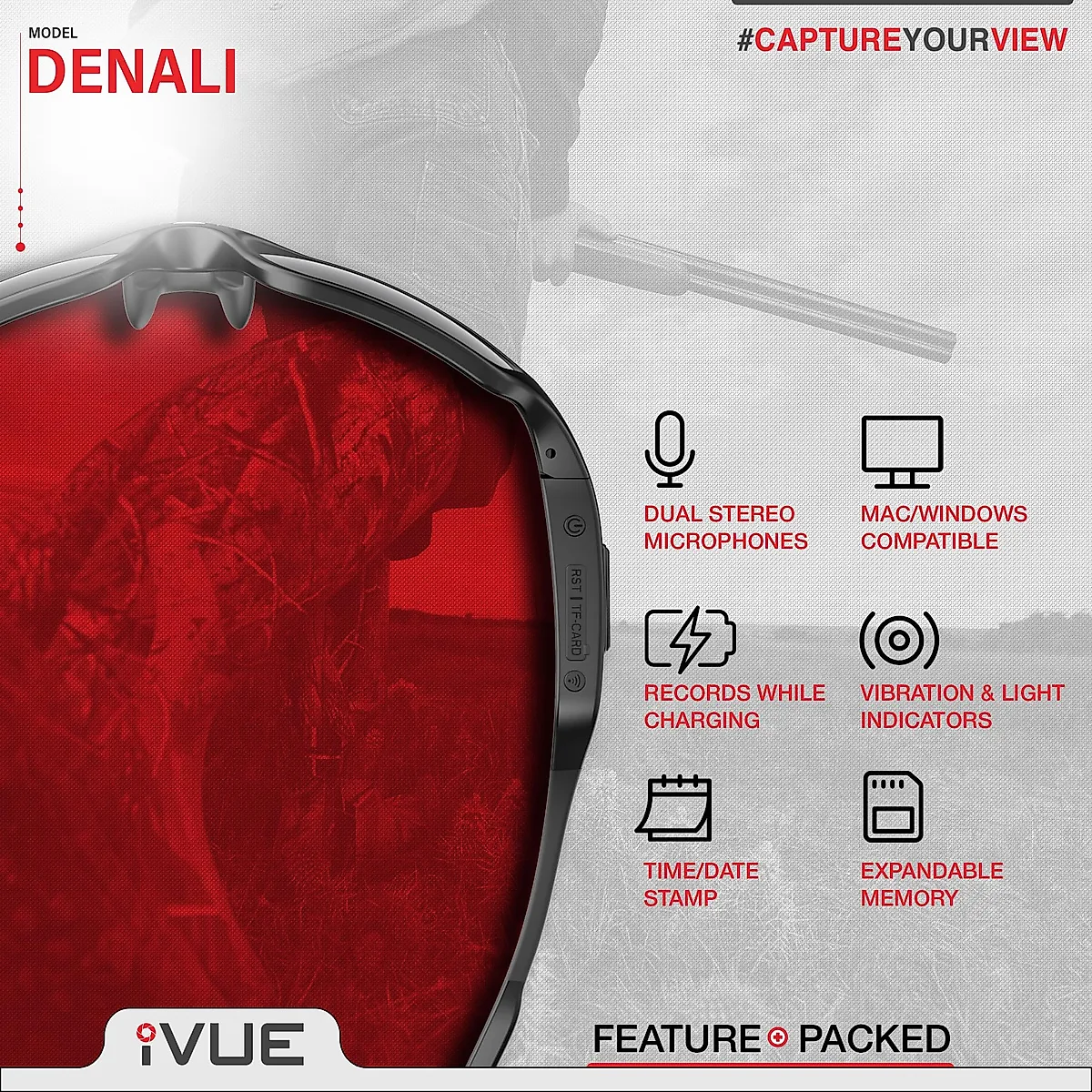 iVue Denali 2K/1080P HD Camera Glasses POV Video Recording Sport Sunglasses DVR Eyewear, Up to 60fps