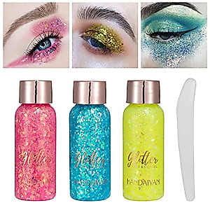3 Color Body Glitter Gel Set, Mermaid Sequins Skin Long Lasting Sparkling Liquid Eyeshadow Lip Nail Hair Painting Glitter Laser Powder Decorate Art Festival Party Makeup 32ml*3 (Set B)
