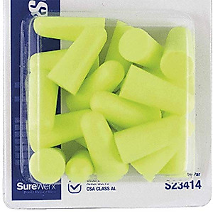 Sellstrom Disposable Uncorded Foam Ear Plugs, 32dB NRR, Hi-Viz Green (Pack of 10), S23414