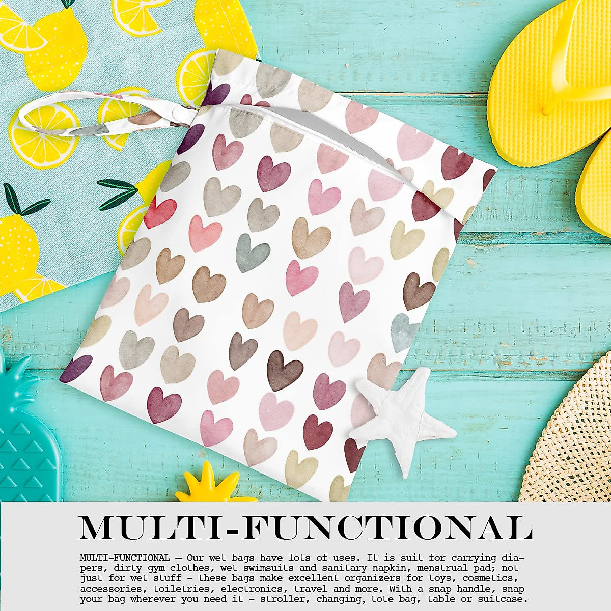 zcyxuuw Wet Bag, Wet Dry Bag, Wet Bag for Swimsuit, Travel, Beach, Pool, Diapers, Dirty Yoga Gym Clothes, Toiletries, Makeup Bag, Daycare Soiled Items, Waterproof Reusable Boho Heart