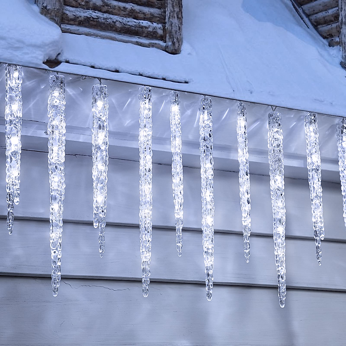 Christmas Icicle Lights with Clips, 10 Tubes 50 LED 15" LED Crystal Ice Falling String Lights, 36 Sets Connectable Waterproof Hanging Christmas Lights Plug in for Winter Roof Holiday Outdoor Decor