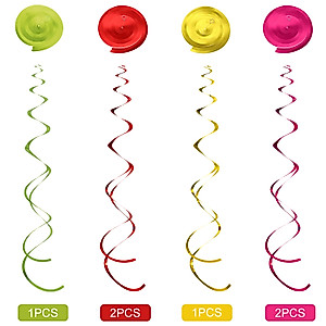 30 Pieces Mexican Fiesta Hanging Swirl Decorations, Cardstock Mexican Fiesta Cinco De Mayo Taco Twosday Birthday Theme Foil Ceiling Party Supplies for Boys Girls Baby Shower Party Favors