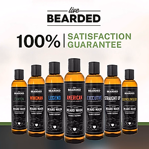 Live Bearded Beard Wash, 8 fl oz - Water-Based Face Cleanser with All-Natural Ingredients for a Gentle, Deep Clean - Made in the USA | American Scent - Cedar, Pine, Vetiver, Bergamont