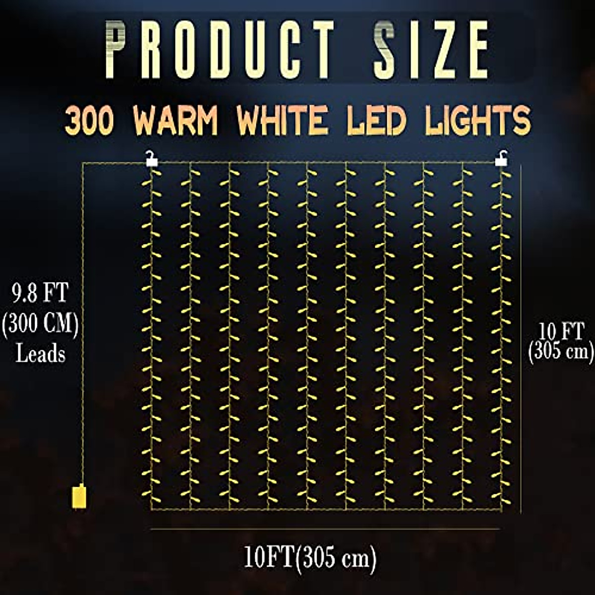 Eueasy Gazebo Lights Outdoor, 10ftx10ft Plug in Holiday Chandelier Fairy Lights 300 LED 8 Lighting Modes, Waterproof Curtain Lights for Gazebo, Party, Window, Garden (Warm White)