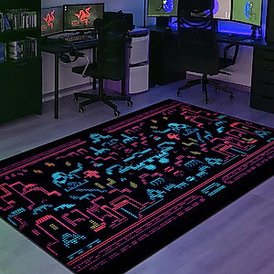 Dark & Neon 80s Arcade Carpet - Space Invaders NES Game 8bit, Customizable Area Rug, Living Room Full Size (5x8, 4x6, 3x5), Arcade Decor, Gaming Player Gift, Video Game