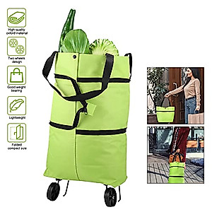 2 in 1 Foldable Shopping Cart, 2023 Capacity Foldable Shopping Bags Cart with Wheels, Portable Tote Shopping Bag with Wheels, Multifunctional Waterproof Tote Bag Grocery Bag (Orange)