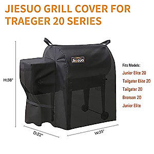 JIESUO Grill Cover for Traeger 20 Series, Junior & Tailgater Grills, Heavy Duty Waterproof Wood Pellet Grill Cover, Outdoor Full Length Grill Cover
