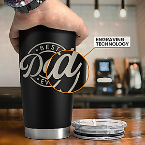 SANDJEST Best Dad Ever Tumbler with Lid - 20oz Insulated Stainless Steel Cup- Coffee Mug for Sport Travel Office, Gift for Father’s Day Birthday