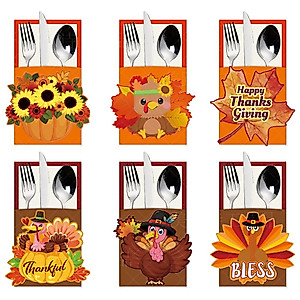 Yizeda 24 Pieces Thanksgiving Cutlery Holder Set, Turkey Party Table Decorations Cutlery Pouch Holder Silverware Pouch Bags for Autumn Fall Harvest Party Thanksgiving Day Table Decoration