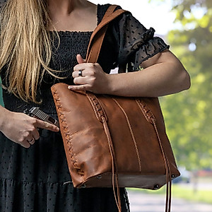 Lady Conceal Concealed Carry Large Leather Norah Laced Tote (Cognac)