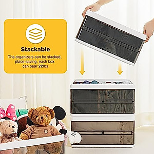 Homde Wardrobe Clothes Organizer for Jeans, 3 Pack Stackable Foldable Closet Drawer Organizer Storage Box Bin for Sweater, Bra, Underwear, T-shirts, Socks, with Cover and Handle, Plastic