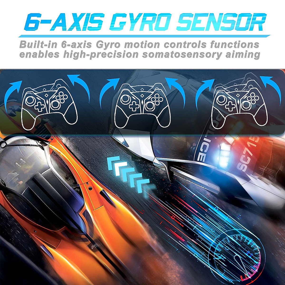 Gamrombo Wireless Pro Controller for Switch/PC/PS3/Android TV, PC Game Controller with Dual Vibration/Gyro Axis, Multi-Platform &Multi-Connections