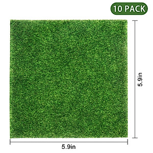 Ioffersuper 10Pcs Artificial Garden Grass Lawn 6 x 6 Inches Life-Like Fairy Turfs Grass Lawn Miniature Ornament for DIY Holiday Village Farm Craft Displays Landscape Dollhouse Grass Decoration