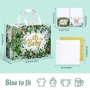 YANGTE 2 Pack 13" Large Baby Gift Bag for Baby Shower, Reusable Non-Woven Baby Gift Wrap Bags with Tissue Paper and Greeting Card for Boy and Girl Baby Shower Party