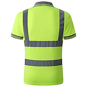 JKSafety Hi-Vis Safety Polo Shirt, High Visibility Construction Work Shirt with Relective Strips, Neon Yellow, Meet ANSI Class 2 Standards (66Yellow, XL)