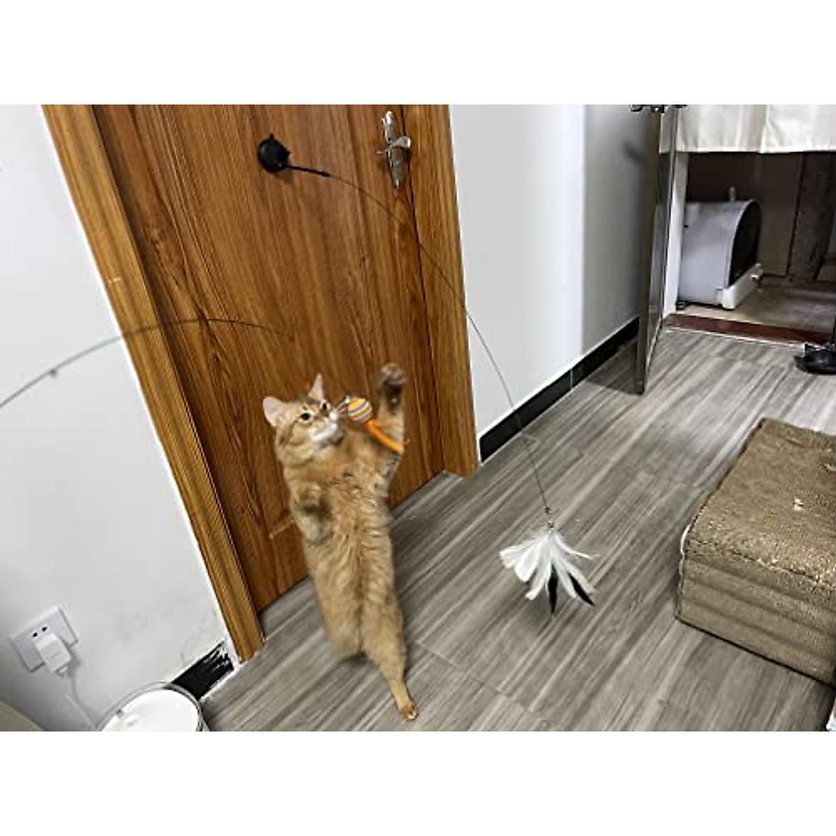 Cat Feather Toys Interactive Cat Toy with Super Suction Cup Detachable 6 PCS Feather Replacements with Bell 2 Wand Cat Spring Feather Toys for Indoor Cats Kitten Play Chase Exercise