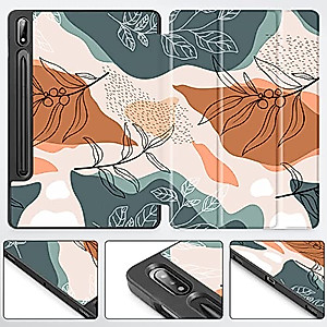 Tuiklol Case for Samsung Galaxy Tab S9 FE (5G) 10.9 inch & Tab S9 11 Inch 2023 Release Built-on S-Pen Holder, Slim Hard Shell Case Smart Trifold Stand Cover Auto Wake/Sleep, Abstract Leaves