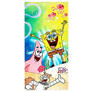 Franco Kids Super Soft Cotton Beach Towel, 58 in x 28 in, Spongebob Squarepants