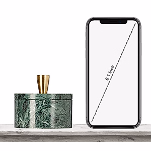 Queenza Green Marble Salt Cellar with Lid and Brass Knob, 3 Inch Salt Box