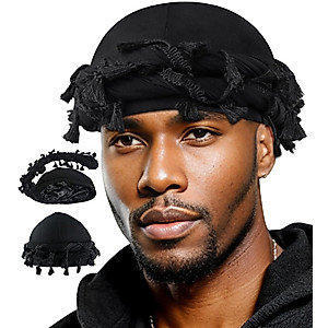Babalet Halo Turban for Men Women Satin Lined Durag Head Wraps Scarf Skull Cap Pre-Tied Twist Sleeping Bonnet, Black