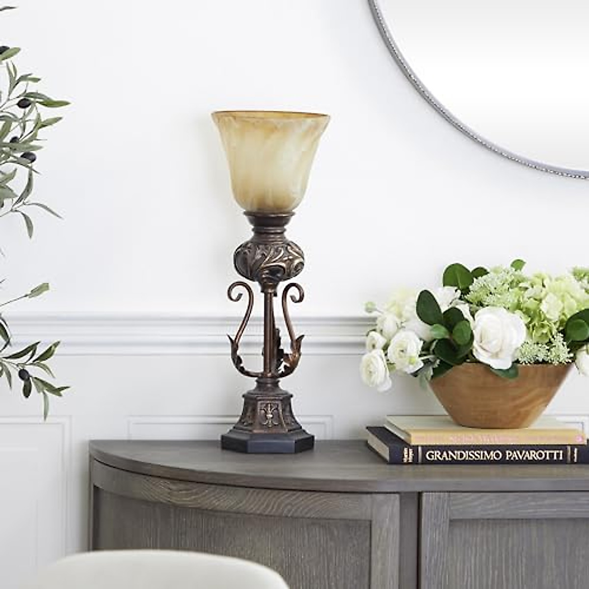 Deco 79 Metal Room Uplight Antique Style Decorative Lamp with Scrolls, Table Lamp 7" x 7" x 20", Brown