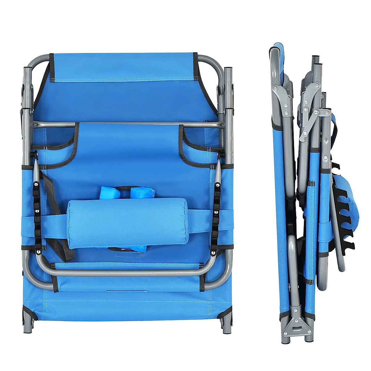 Tangkula Beach Chaise Lounge Chair with Hole for Face, Patio Folding Adjustable Reclining Beach Sunbathing Chair with Side Pocket, Portable Face Down Tanning Chair for Outdoor Backyard Poolside (2)