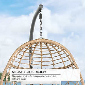 Ulax Furniture Swing Egg Chair with Stand - Indoor/Outdoor Wicker Rattan Hammock Chair with UV-Resistant Cushions - Patio Hanging Chair for Garden, Deck, and Poolside