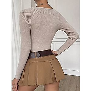 SOLY HUX Women's Fitted Ribbed Crewneck Long Sleeve Crop Tops Tee Shirts Solid Mocha Brown L