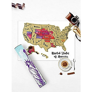 JARLINK Scratch Off USA Map Poster, 12x17 inches United States Map with Unique Accessories Set, Personalized Travel Poster, Gift for Travelers